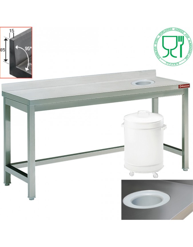 Table inox avec trou vide ordure pour poubelle en dessous - CHR-MASTER