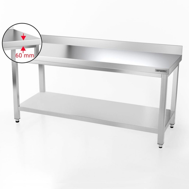 Table inox adossée PREMIUM avec étagère intermédiaire - 1600 x 800 x ...