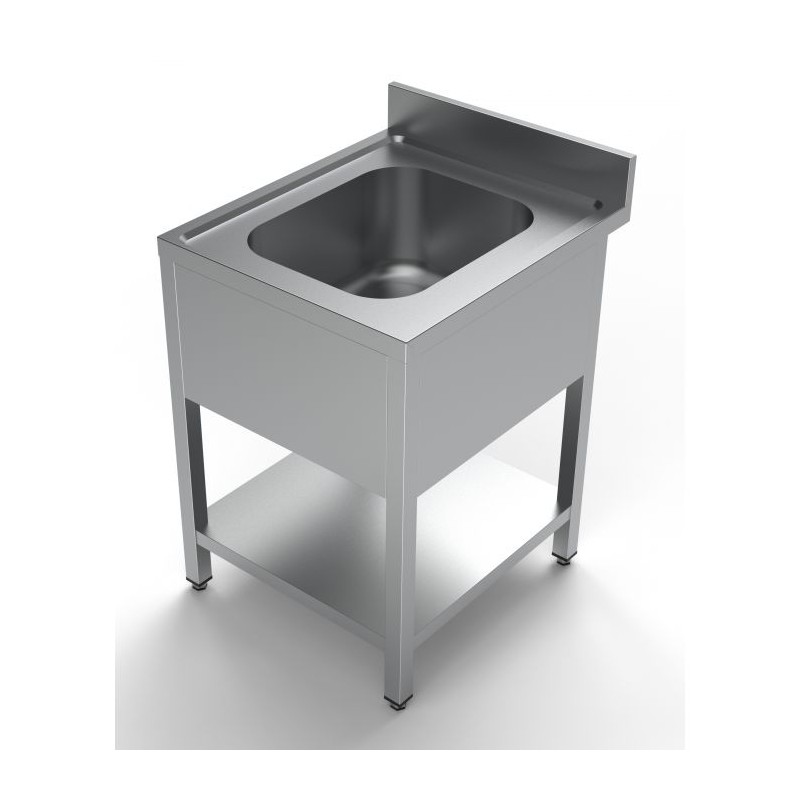 Plonge inox 1 bac avec dosseret avec étagère - 700 x 700 x 850 mm