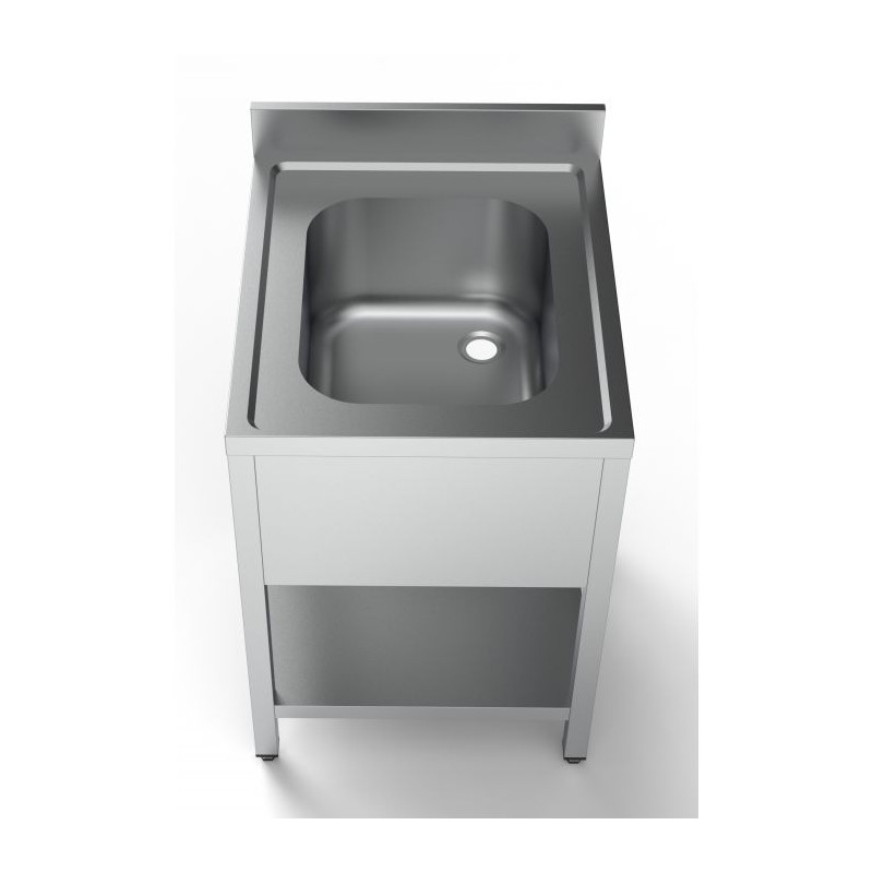 Plonge inox 1 bac avec dosseret avec étagère - 700 x 700 x 850 mm