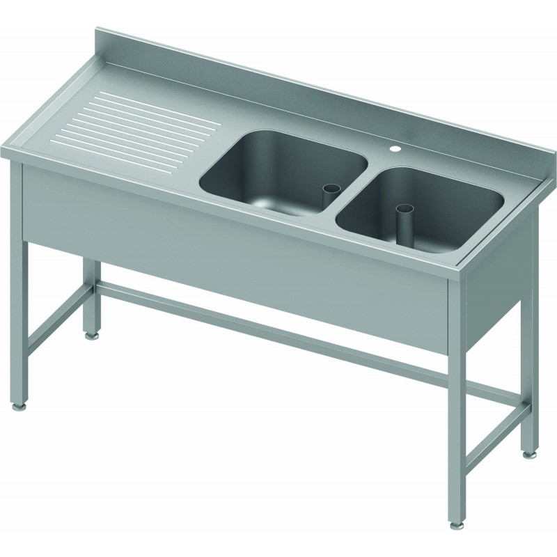 Plonge inox 2 bacs à droite avec dosseret sans étagère - 1700 x 600 x ...