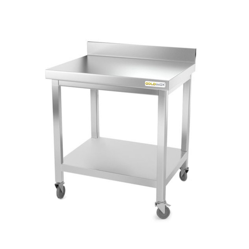 Table de travail inox adossé sur roulettes - 500 x 500- Goldinox