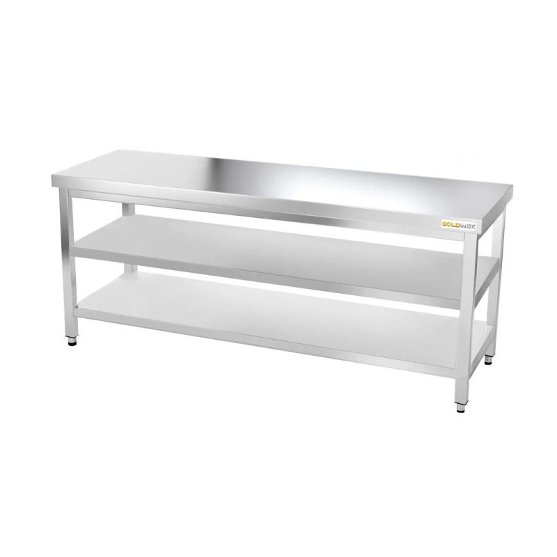 Table Inox avec 2 étagères - 2000 x 800 x 850/870 mm