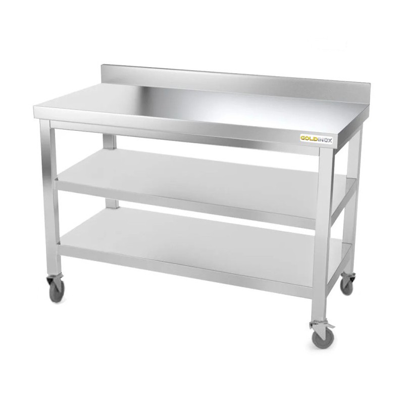Table inox adossée 2 étagères avec roulettes - 1800 x 800 x 850 mm ...