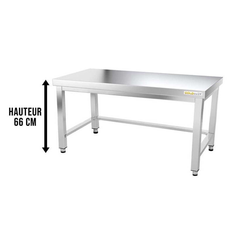 Table de travail soubassement inox avec renfort / GOLDINOX - 1400 x 600 x 660/680 mm